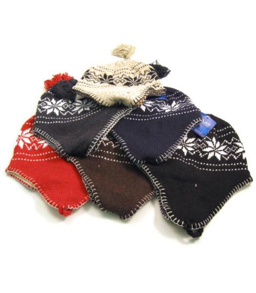 EAR FLAP TOQUES W/SNOWFLAKES PATTERN - Funraizin
